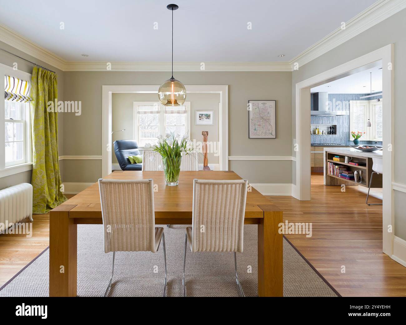 View from dining room into kitchen and sitting room Stock Photo - Alamy