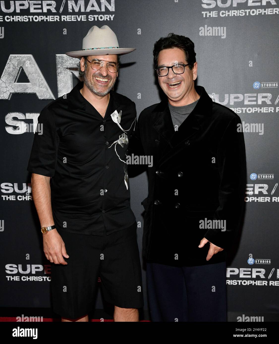 Ian Bonhote, left, and Peter Ettedgui attend the premiere of "Super/Man: The Christopher Reeve ...
