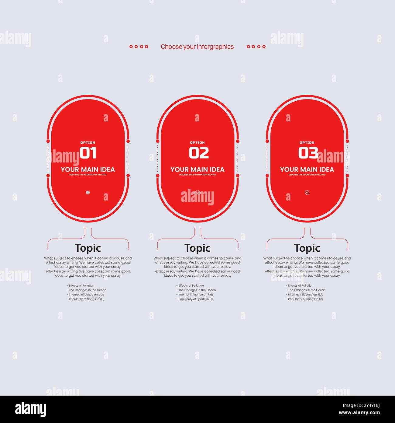 3 red Options of infographic templates design. Three red infographics ...