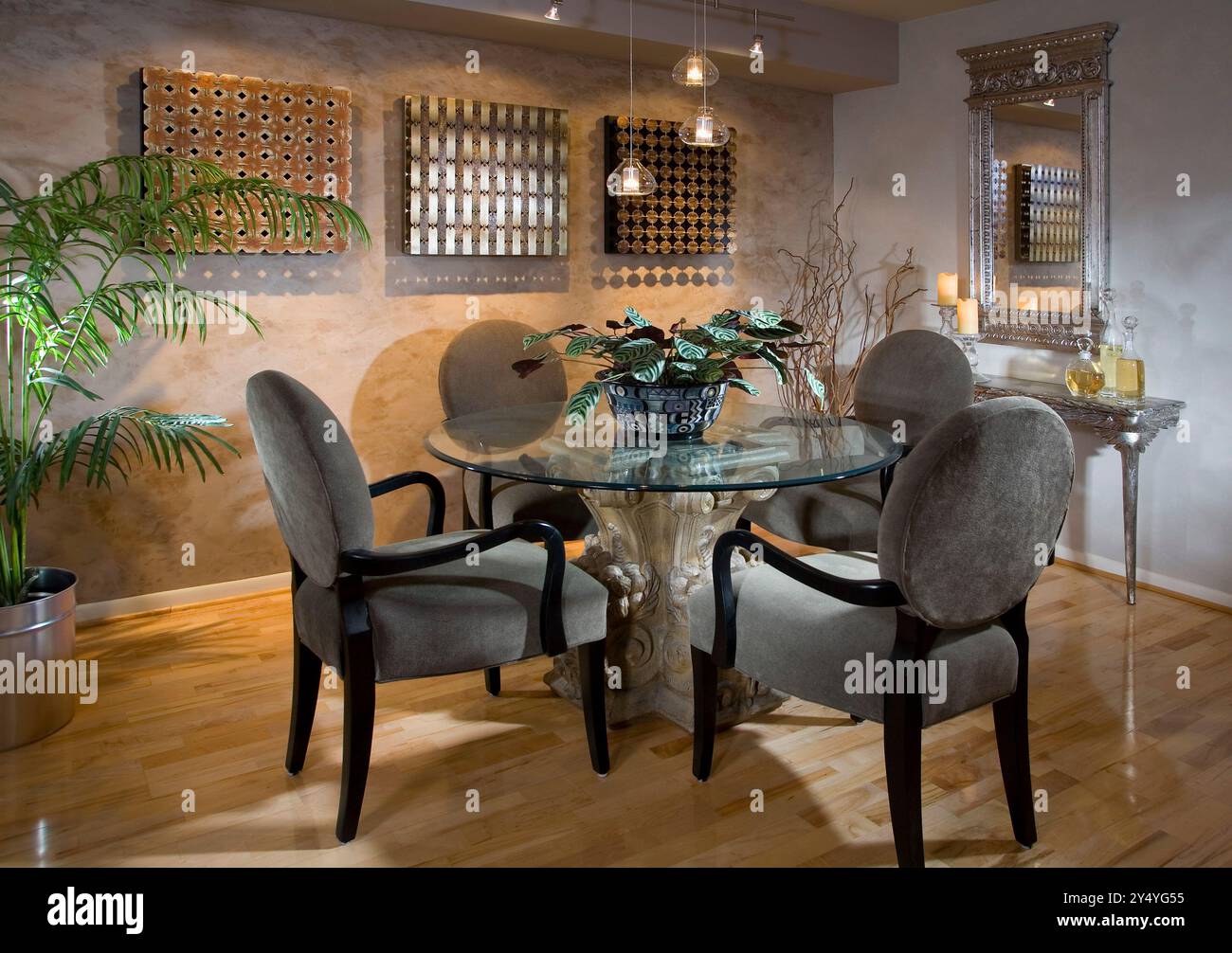 Glass dining table with cast pedestal hi-res stock photography and ...