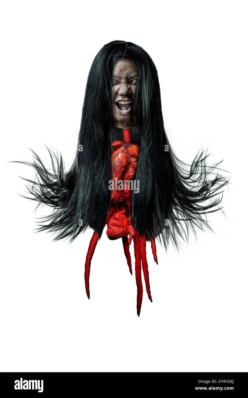 Kuyang, Kunyang, or Krasue ghost isolated over white background. Evil ...