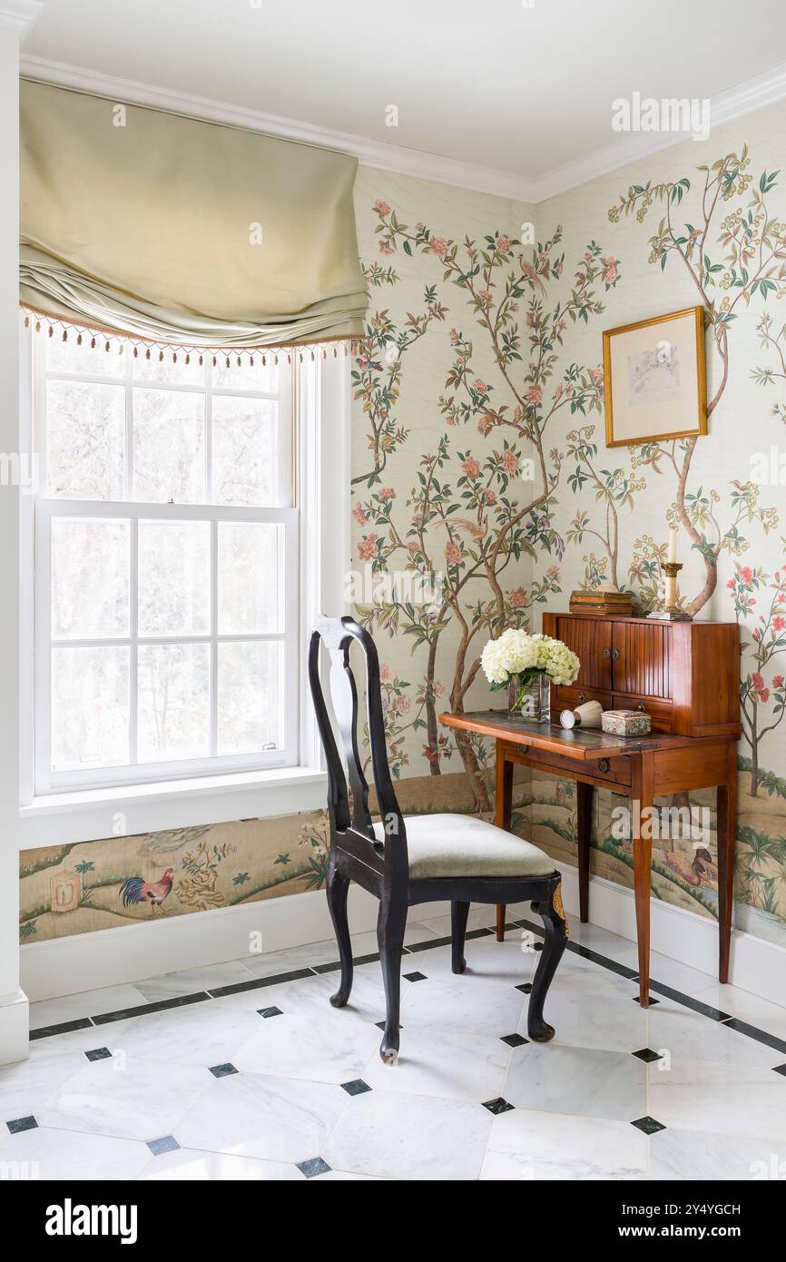 Antique makeup table and chair in master bathroom Stock Photo - Alamy