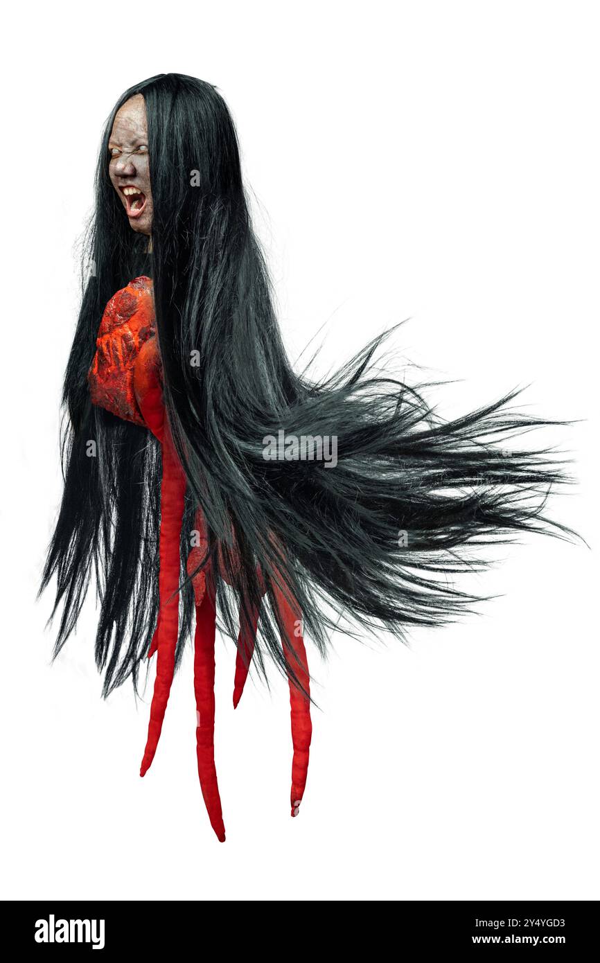 Kuyang, Kunyang, or Krasue ghost isolated over white background. Evil, demon, satan, monster ...