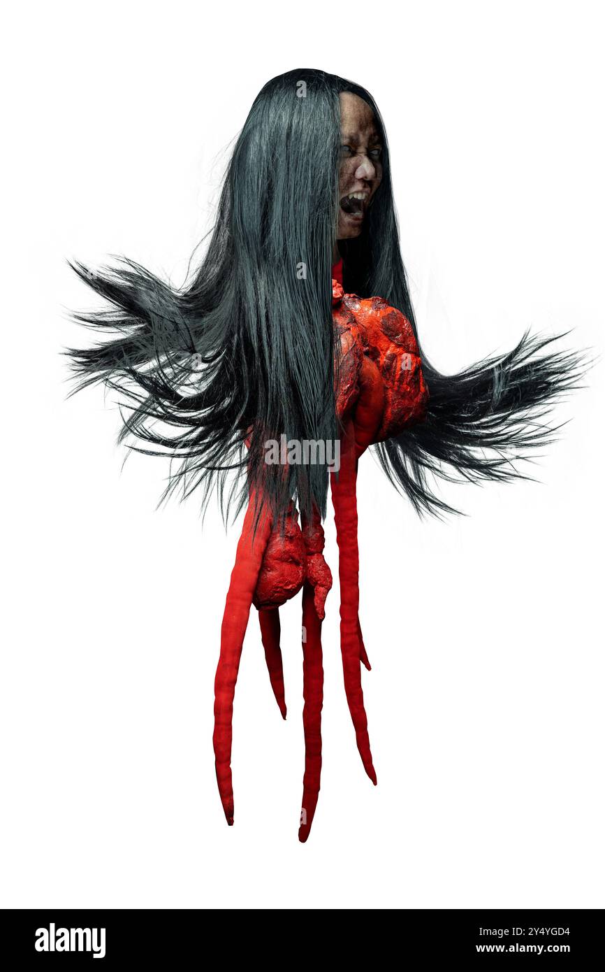 Kuyang, Kunyang, or Krasue ghost isolated over white background. Evil ...