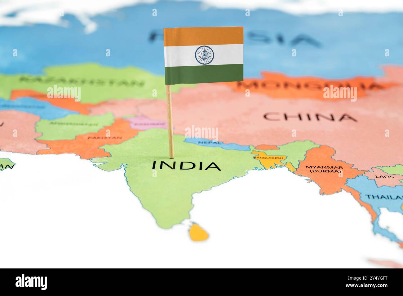 A map of India with the national flag of India on it. The flag has a ...