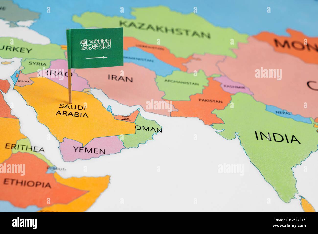A map of the Middle East with a Saudi Arabia flag on it. The flag with ...