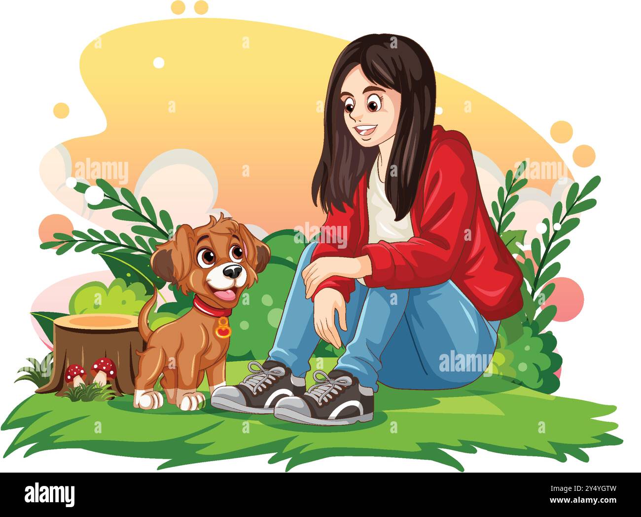 Girl in garden sitting Stock Vector Images - Alamy