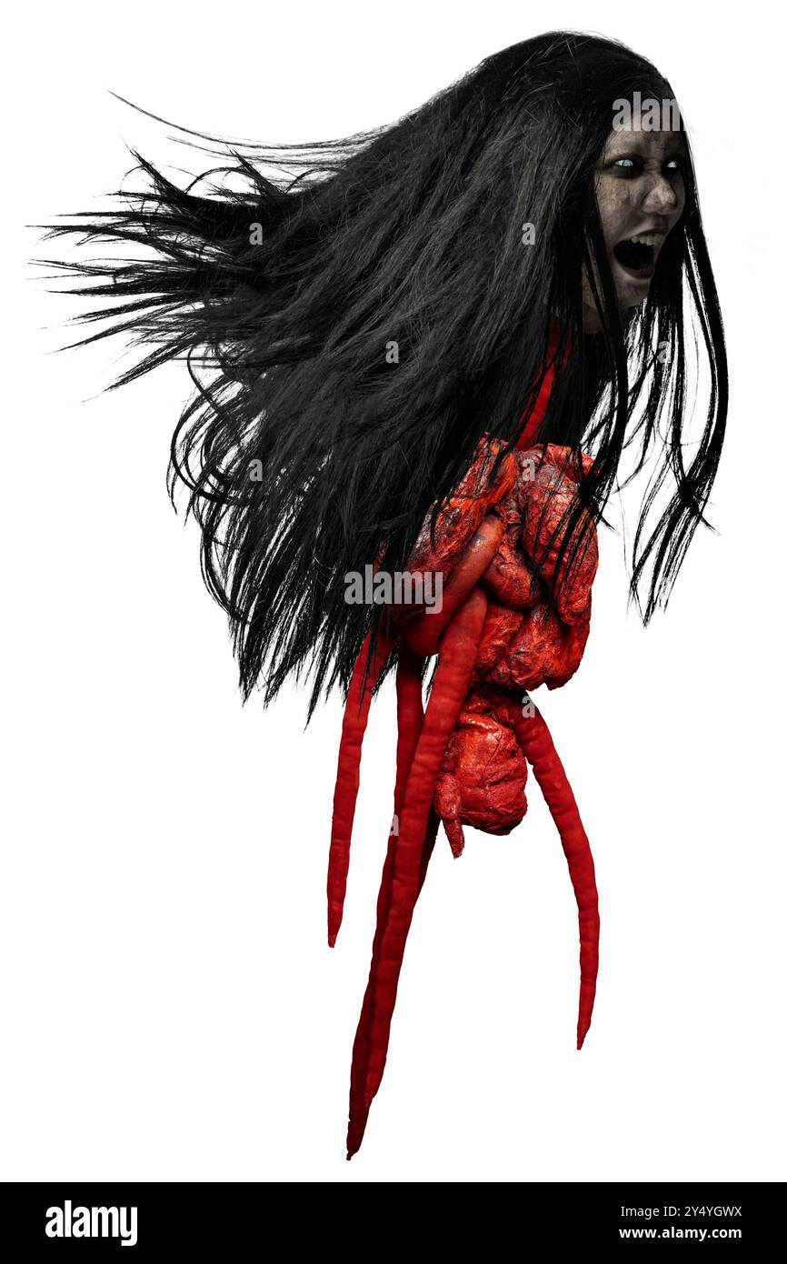 Kuyang, Kunyang, or Krasue ghost isolated over white background. Evil ...