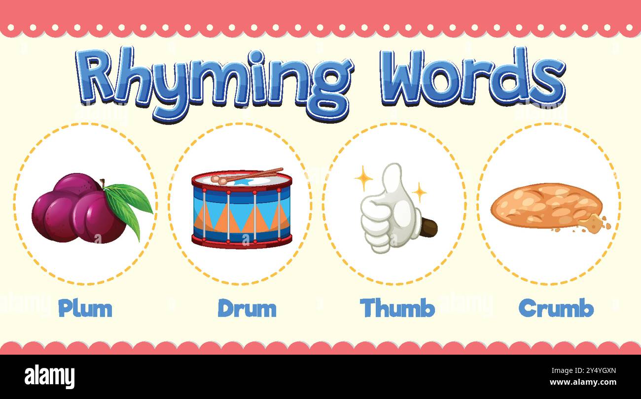 Illustration of words that rhyme with plum Stock Vector Image & Art - Alamy