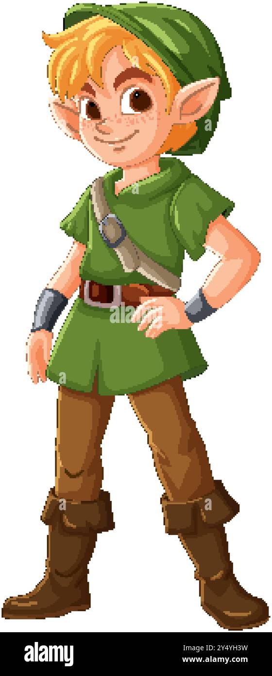 Elf character in green attire, ready for adventure Stock Vector Image ...