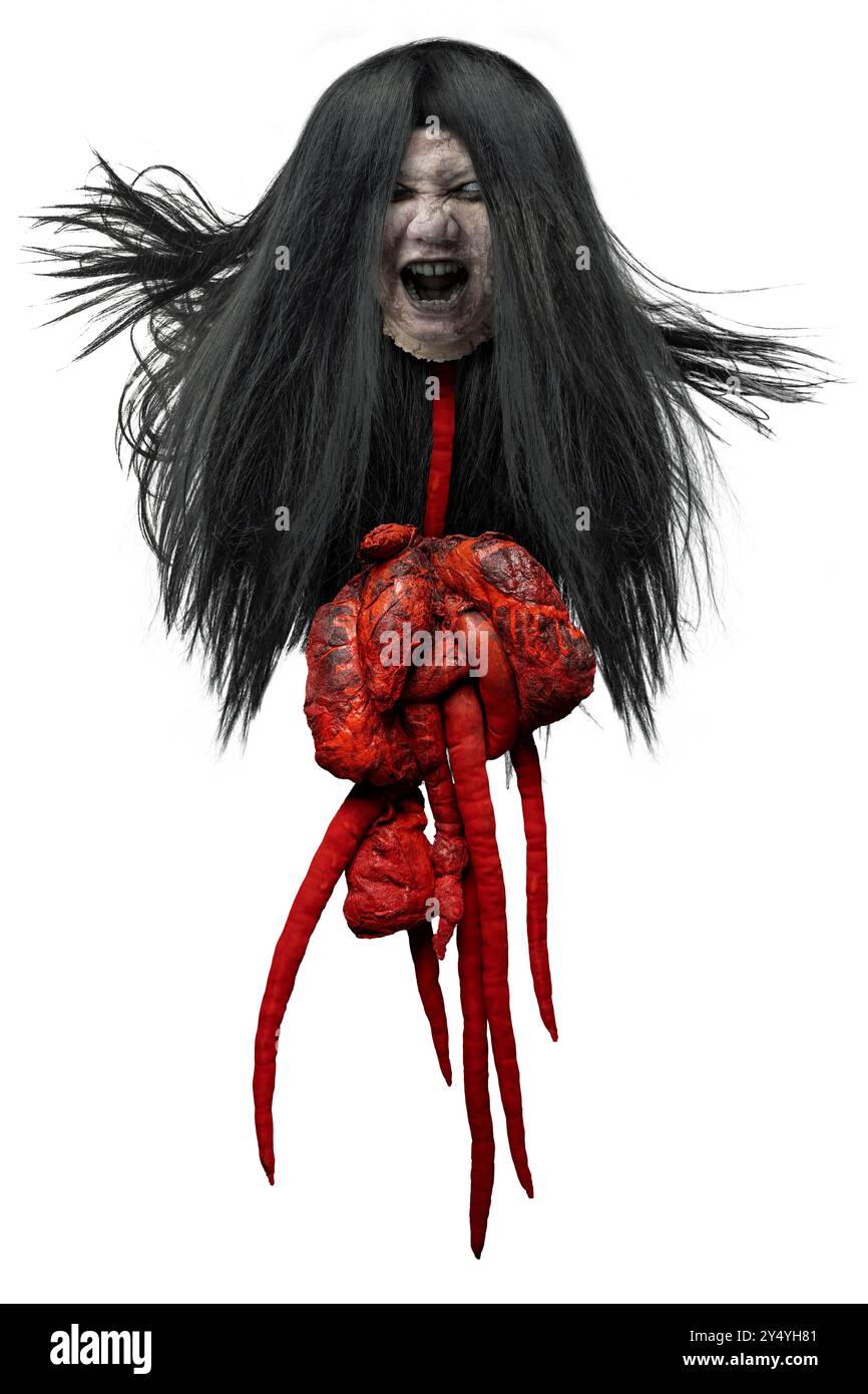 Kuyang, Kunyang, or Krasue ghost isolated over white background. Evil ...