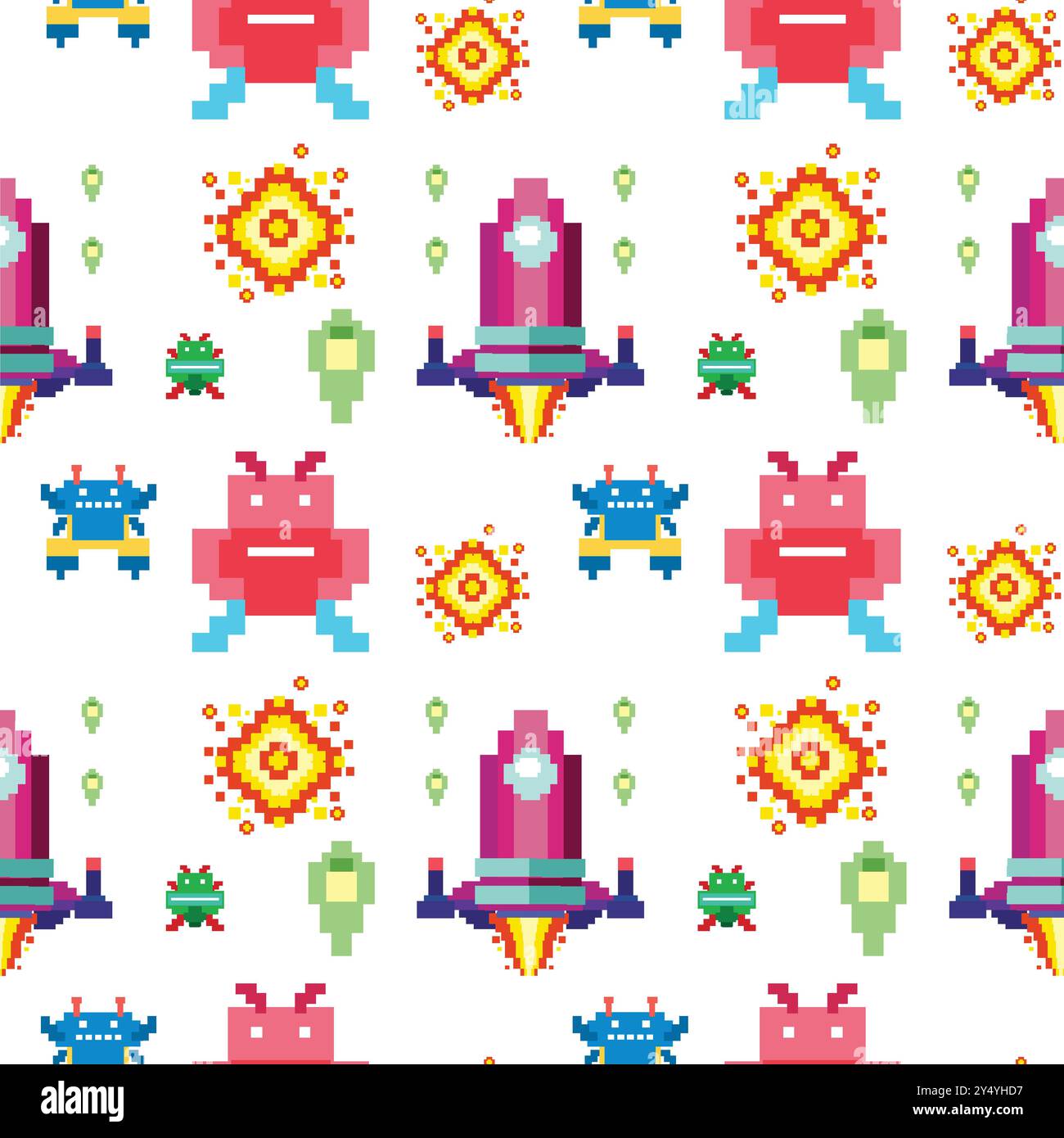 Colorful pixelated robots and spaceships pattern Stock Vector Image ...