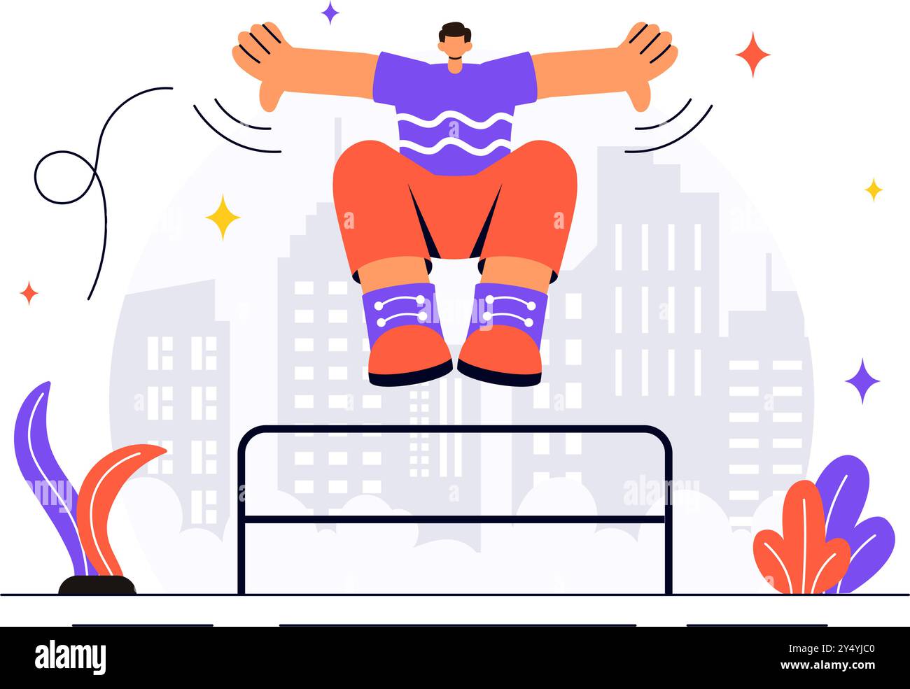 Parkour Sports Vector Illustration featuring Young Men Leaping Over ...