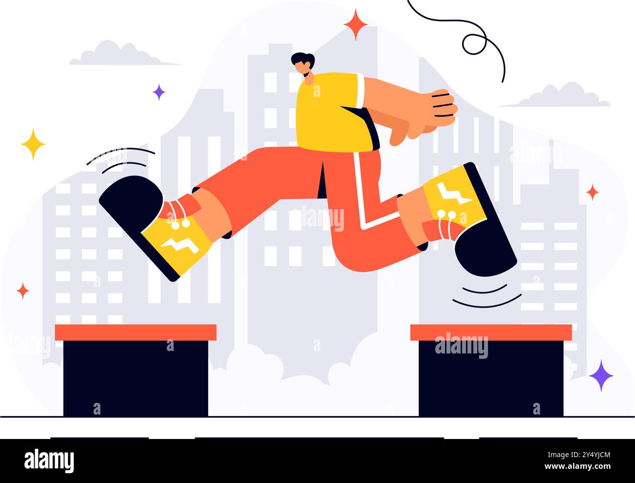 Parkour Sports Vector Illustration featuring Young Men Leaping Over ...