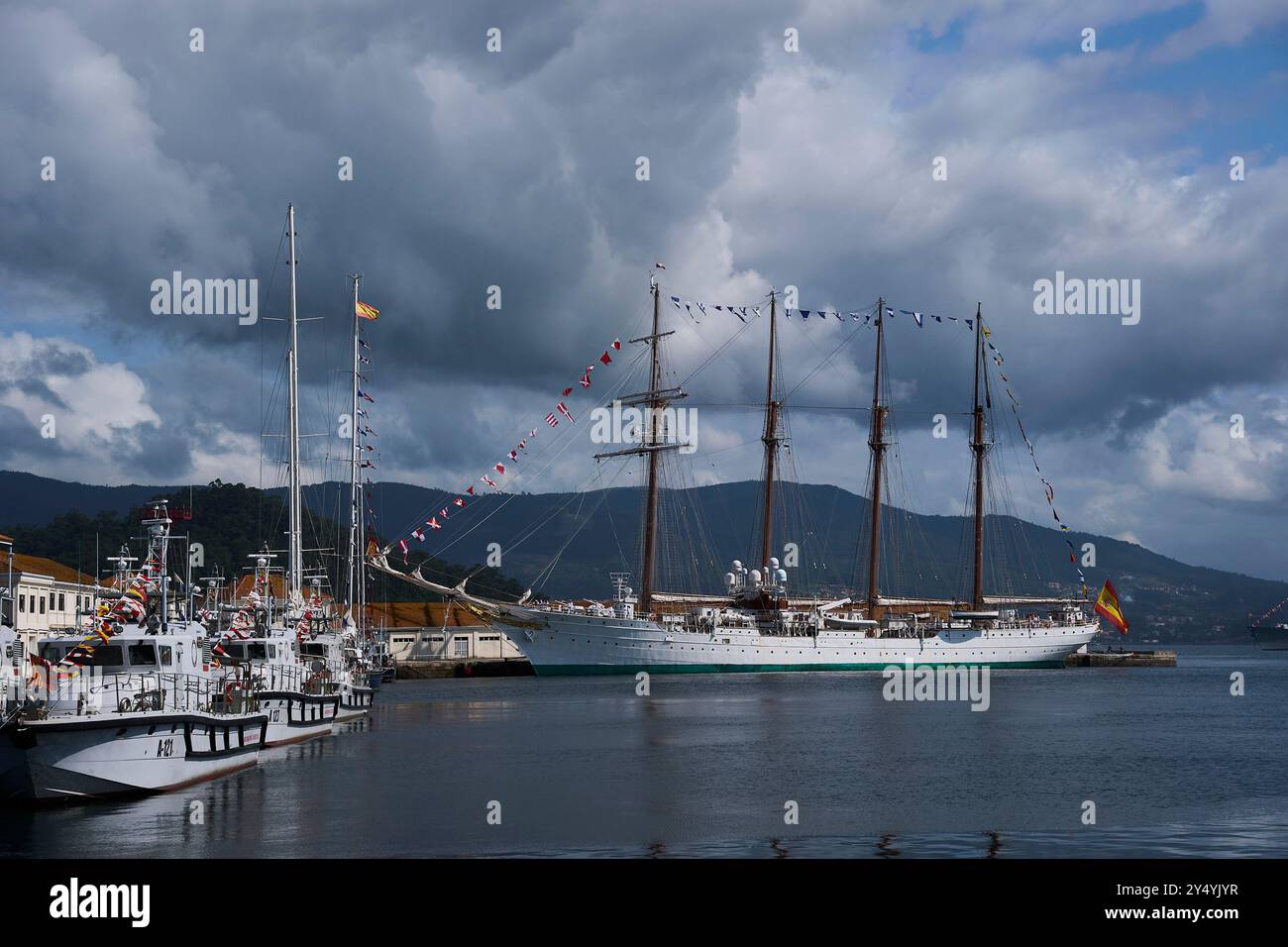 Spanish training ship Juan Sebastian de Elcano moored during Delivery ...