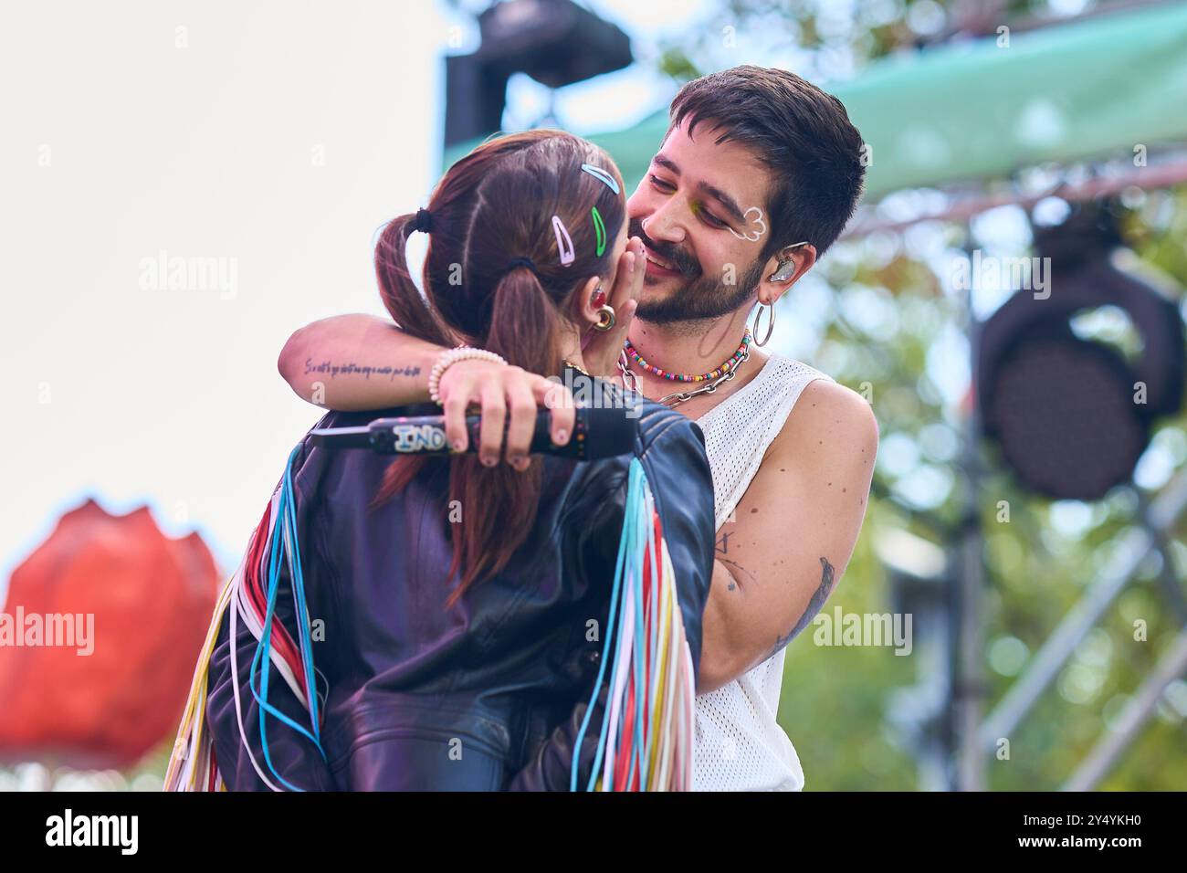 Camilo, Eva Luna performs on stage during Hispanidad Concert at Puerta ...