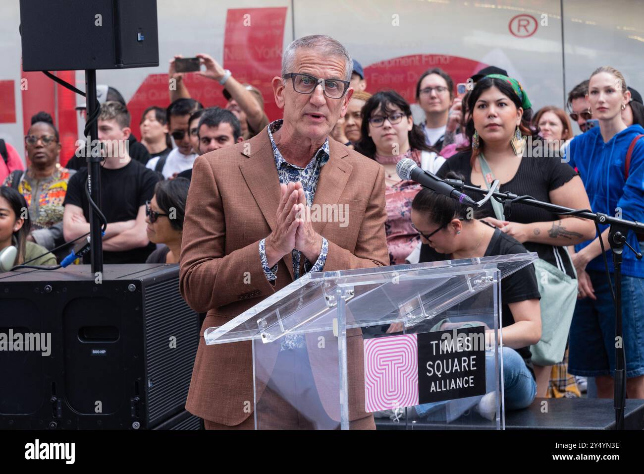 Tom Kirdahy speaks during 'Little Shop of Horrors' unveiling 'Audrey II ...