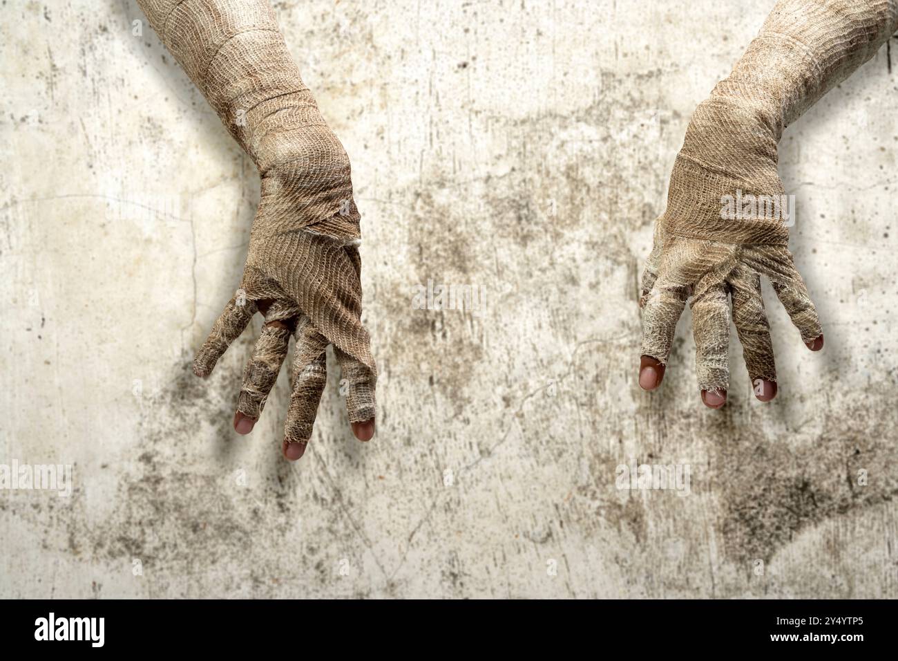 Mummy hands have dirty bandages on them. Mummy, devil, evil, satan or ...