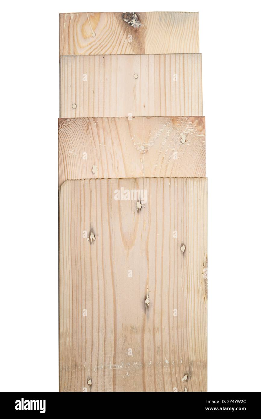 A stack of wooden boards isolated over a white background. The boards ...