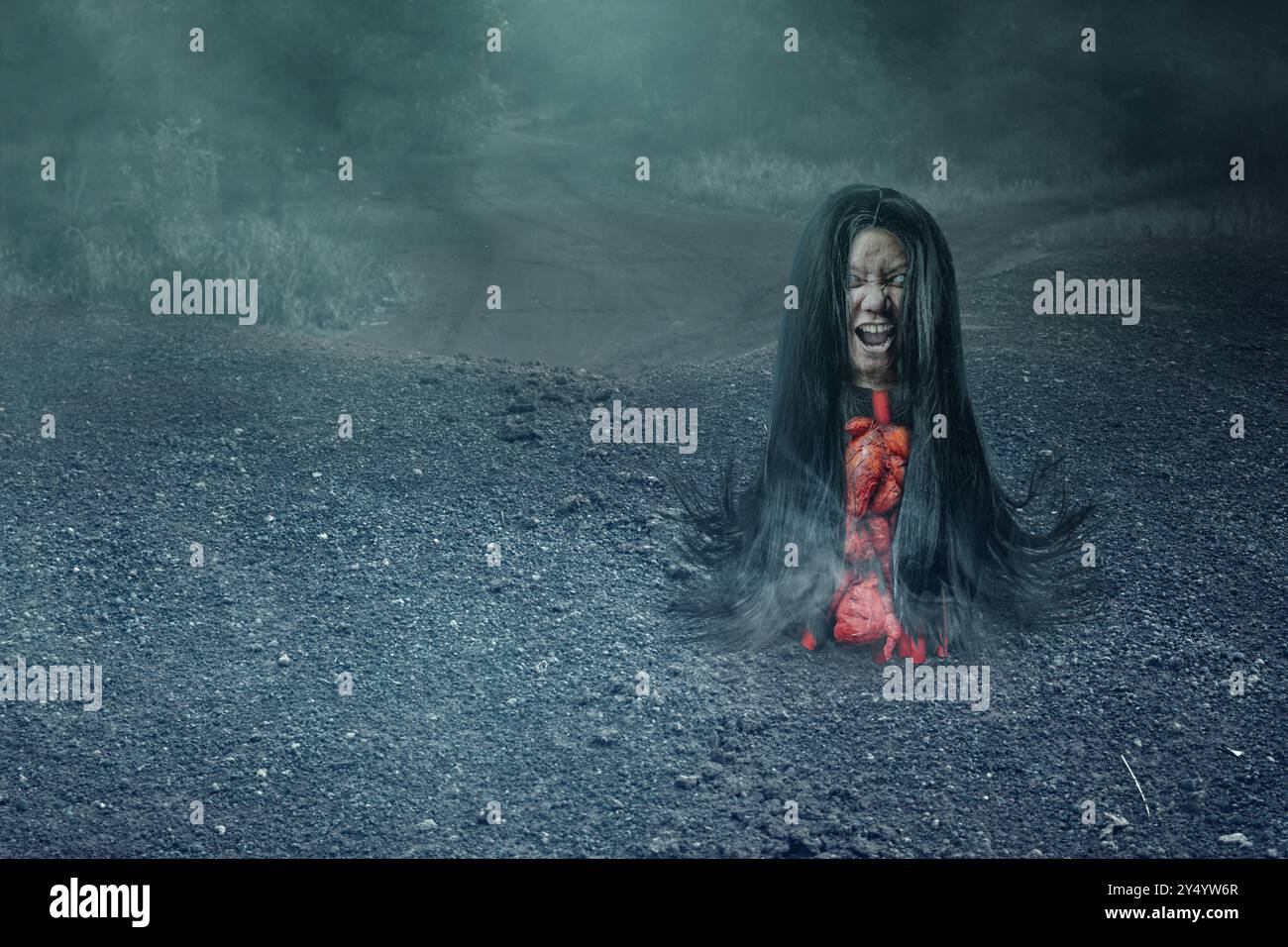 Kuyang, Kunyang, or Krasue ghost with the dark and eerie scene. Evil ...