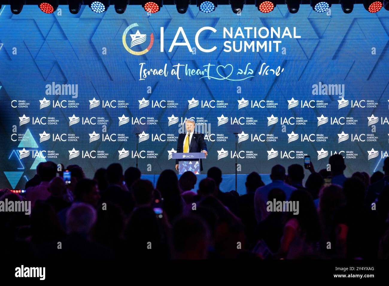 Former President Donald Trump speaking at the Israeli-American Council ...