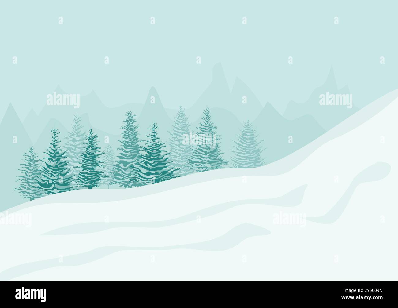 Winter landscape background with fir trees and snow in mountain ...
