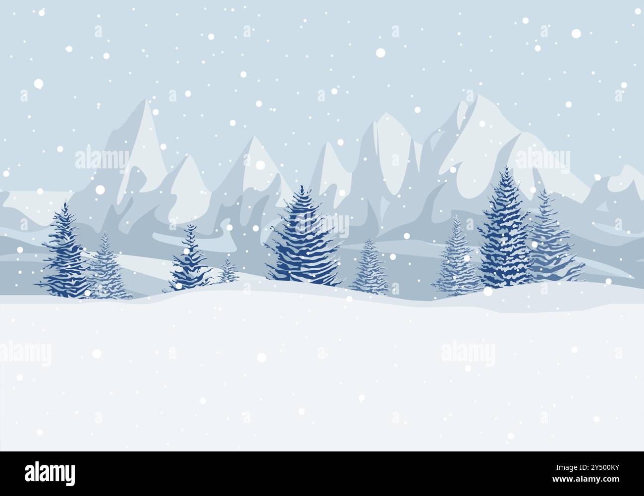 Winter landscape background with fir trees and snow in mountain ...