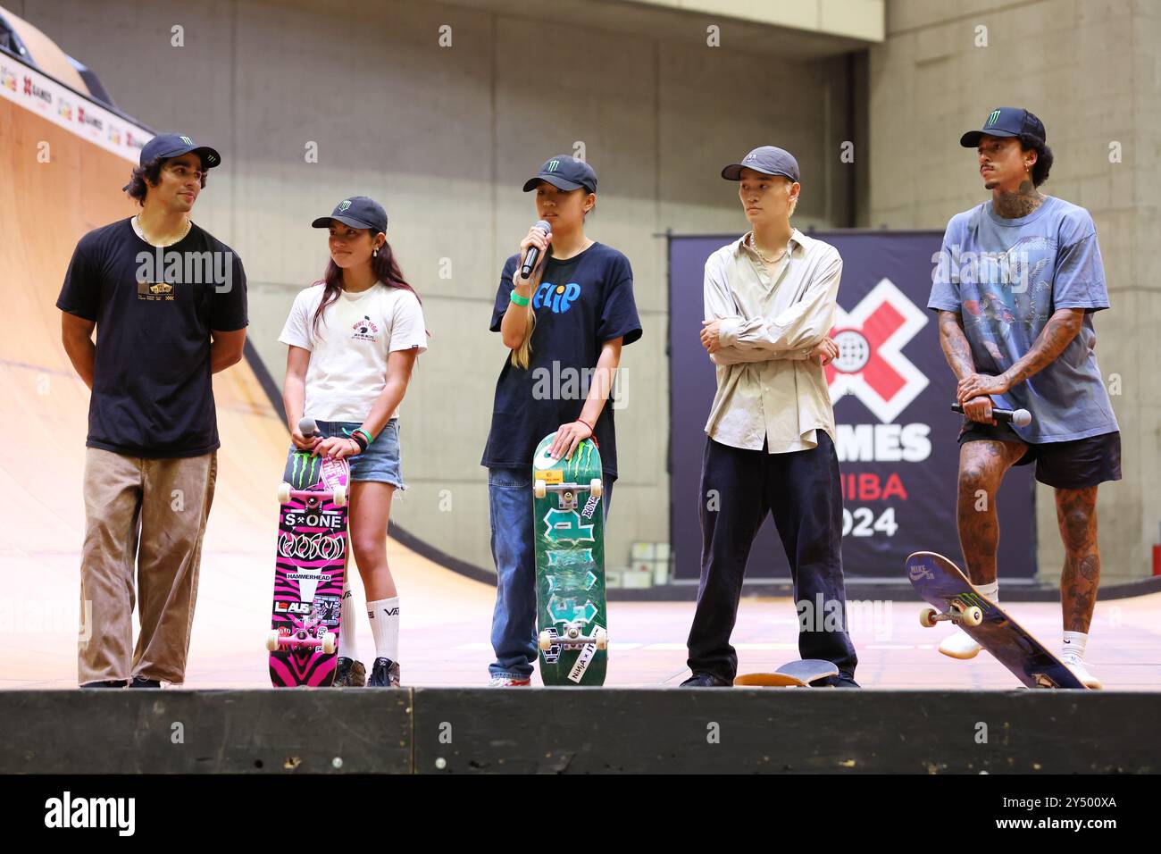 (L to R) Kevin Peraza (MEX), Arisa Trew (AUS), Rizu Akama (JPN), Sora ...