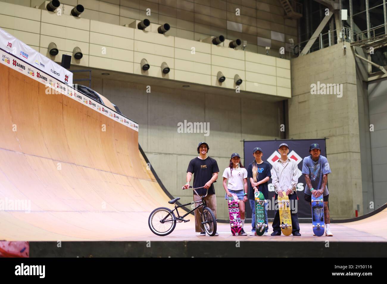 (L to R) Kevin Peraza (MEX), Arisa Trew (AUS), Rizu Akama (JPN), Sora ...