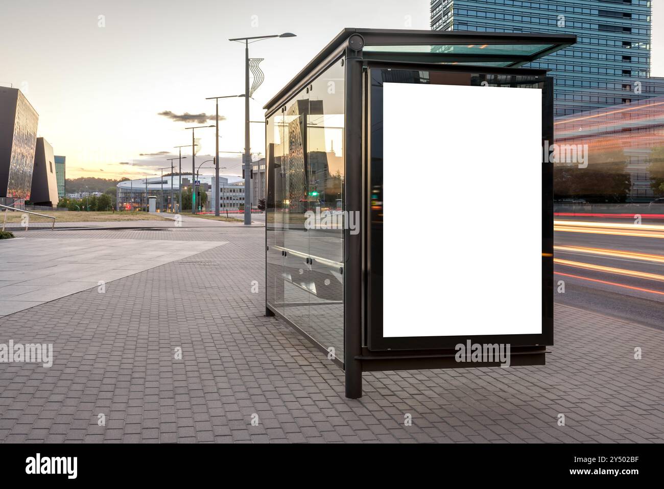 Mockup Of Bus Stop Advertising Billboard On Street Sidewalk. Poster ...