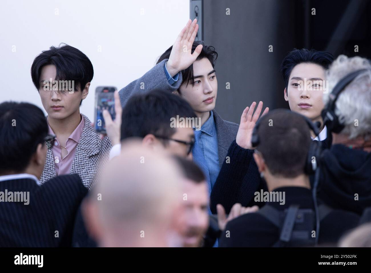 Jay, Park Sung-hoon and Sunoo from Enhypen arrives at the Prada fashion ...