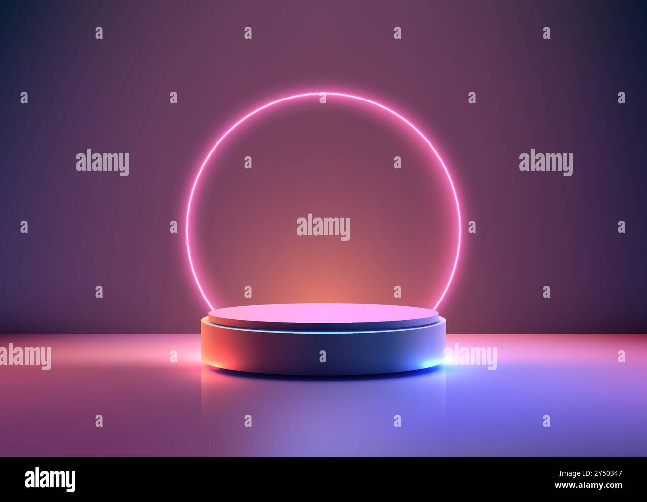 A futuristic podium with a neon circle backdrop, perfect for technology ...
