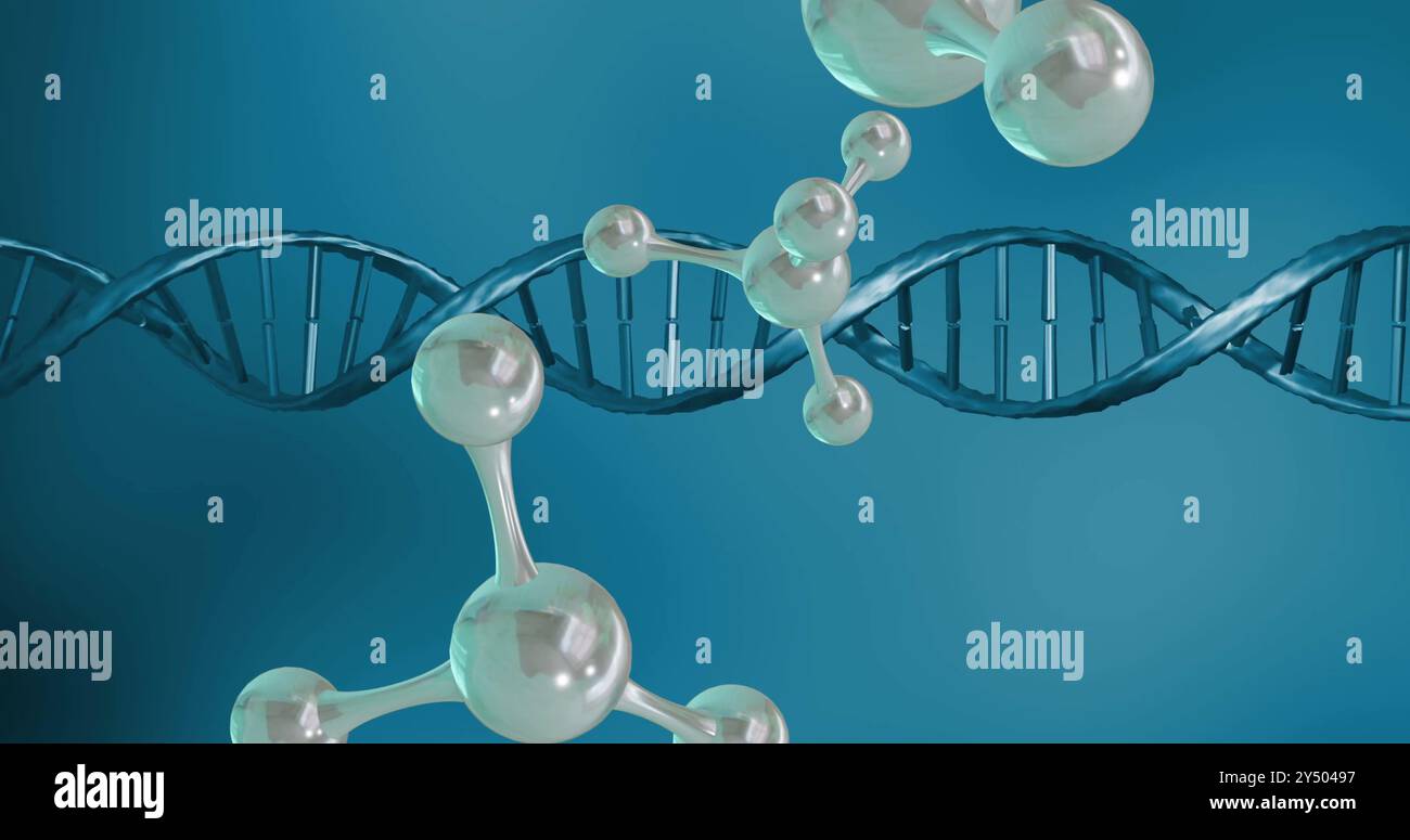 Image of molecules over dna strand spinning Stock Photo - Alamy