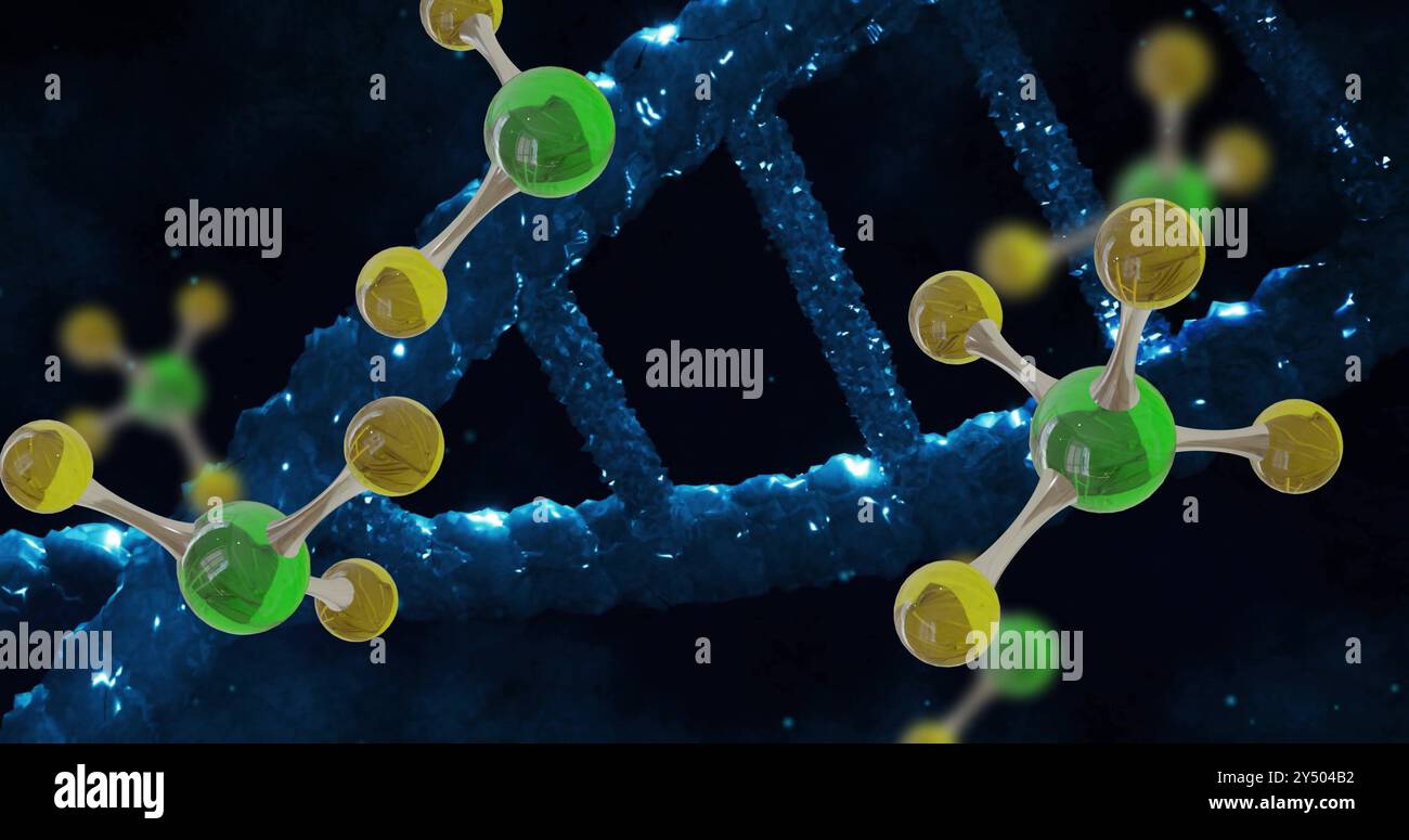Image of molecules over dna strand spinning Stock Photo - Alamy