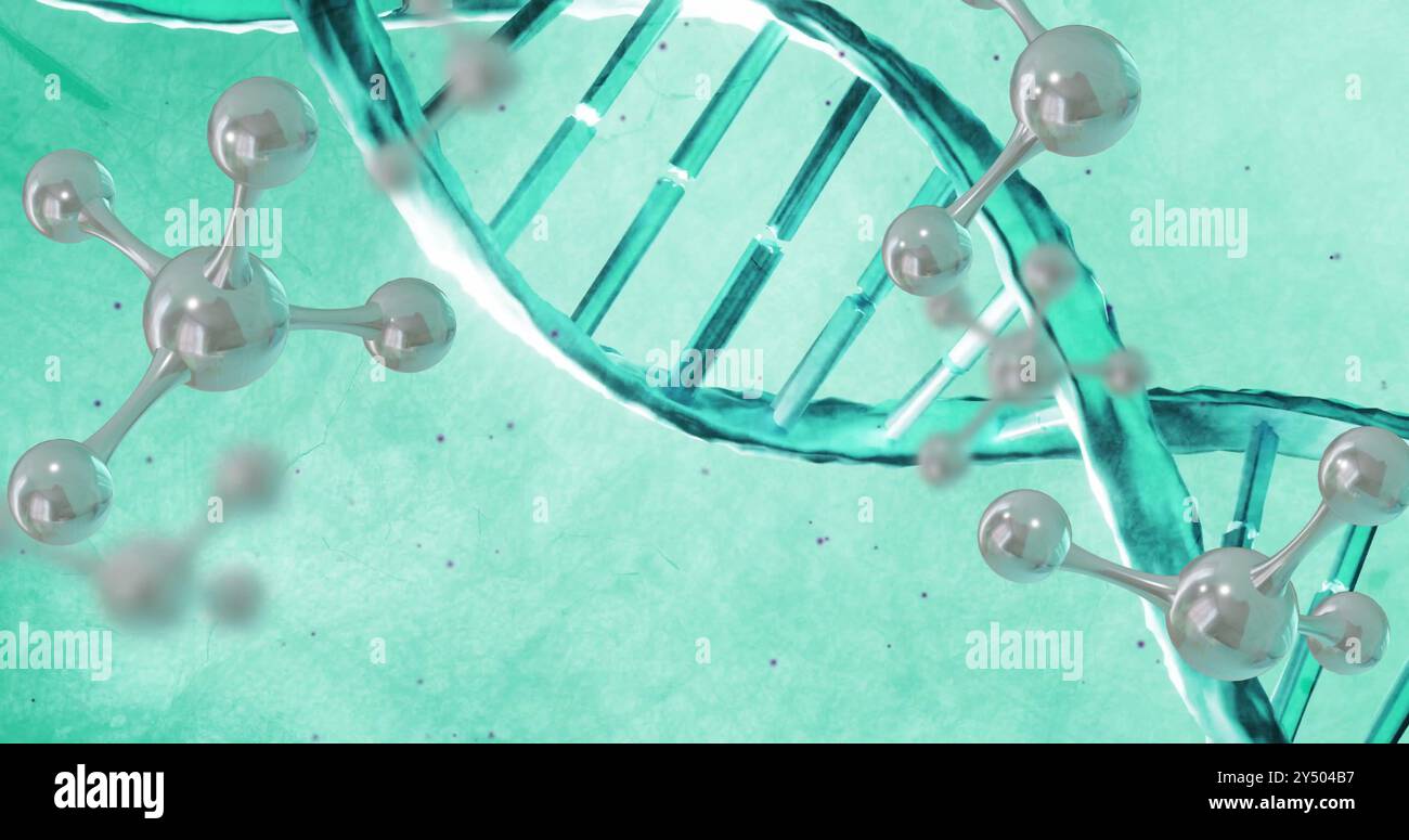 Image of molecules over dna strand spinning Stock Photo - Alamy