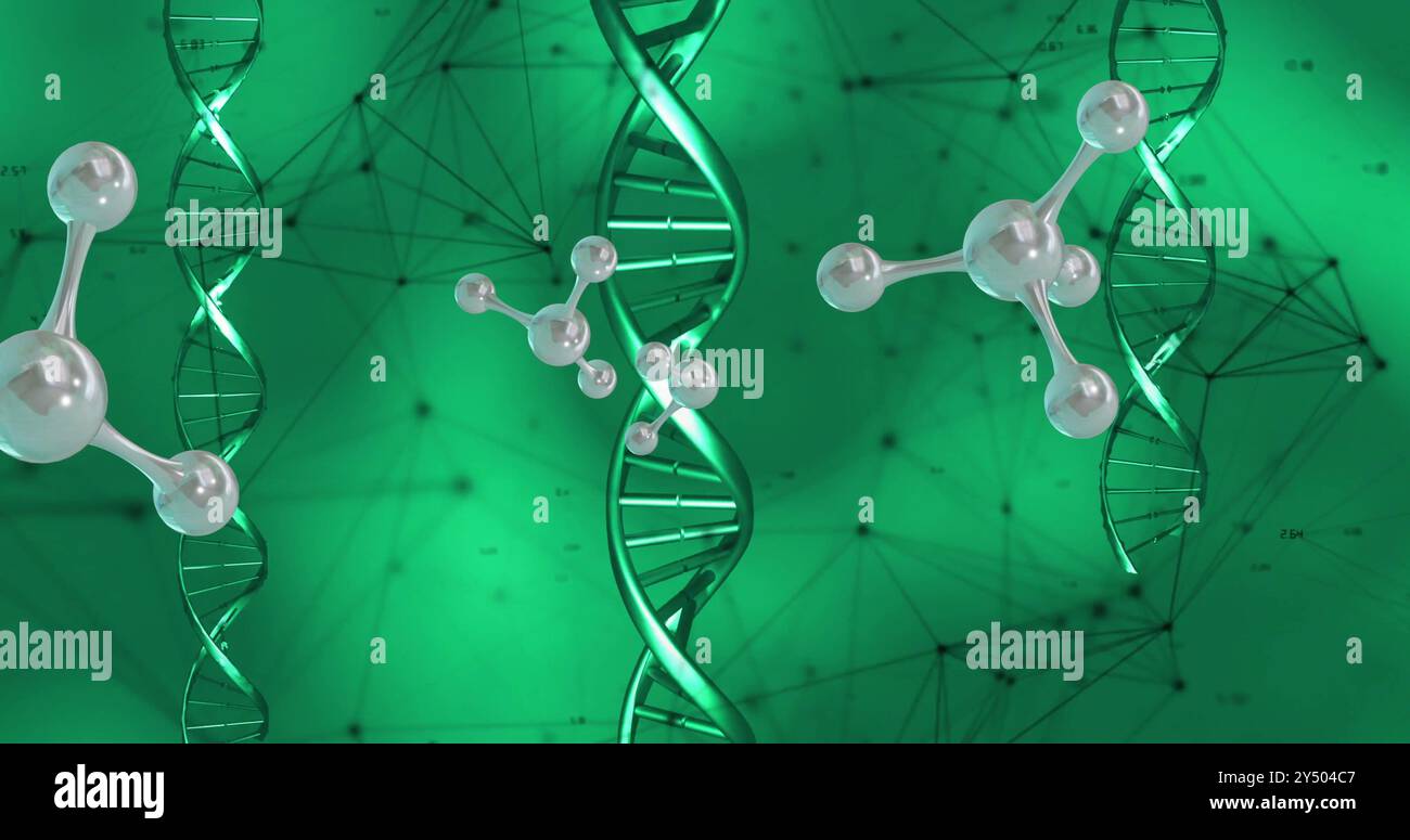 Image of molecules over dna strands spinning Stock Photo - Alamy