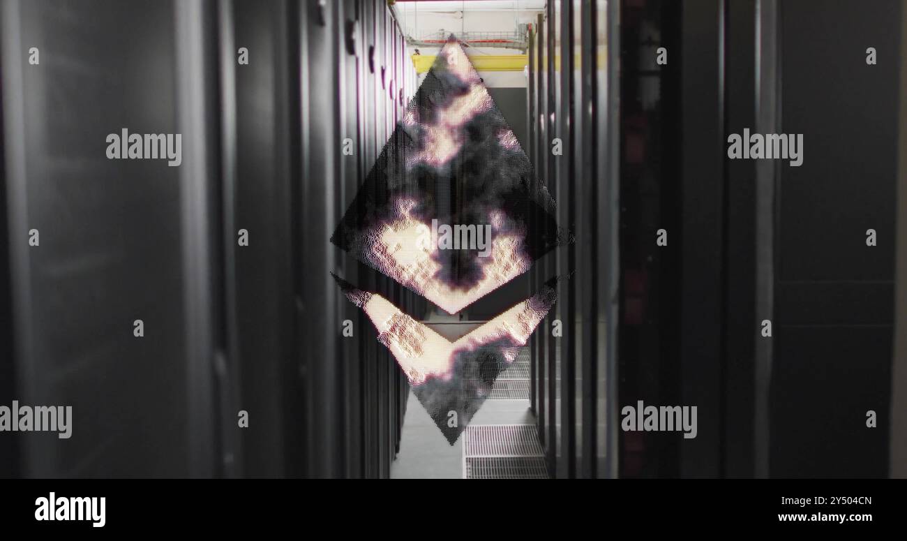 Abstract geometric shapes image over data center server racks Stock ...