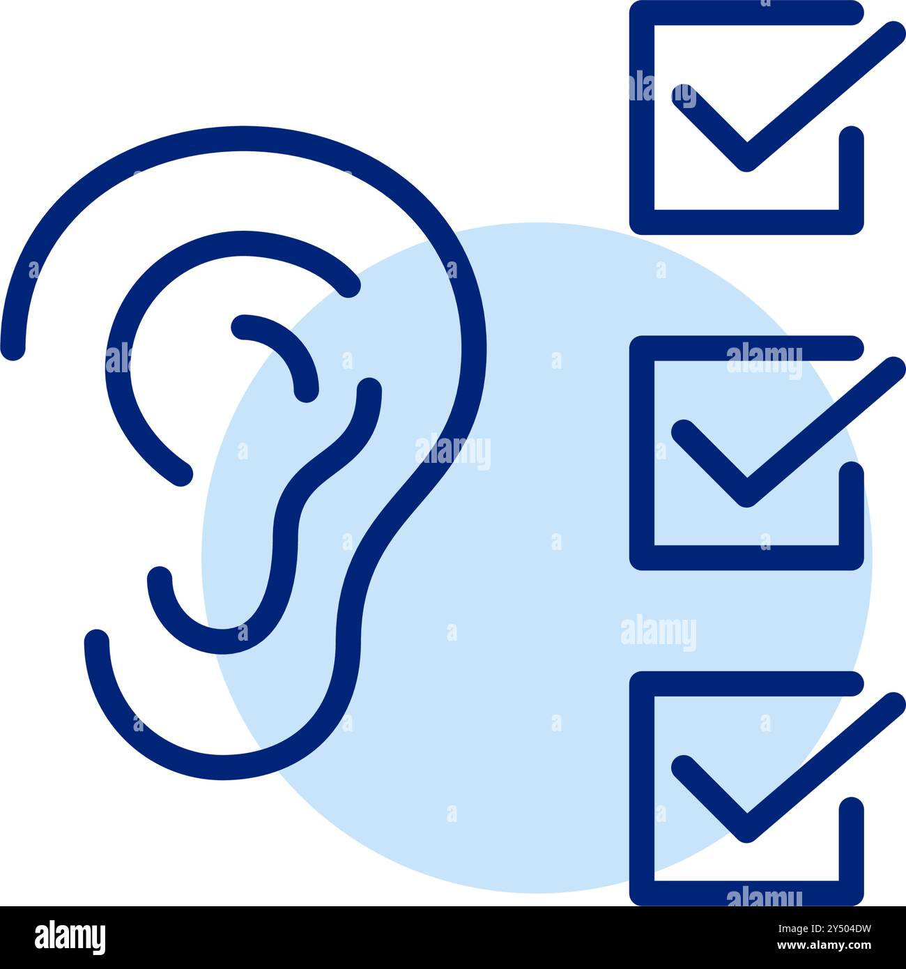 Ear and list of checkmarks. Hearing assessment, regular checkup or ...