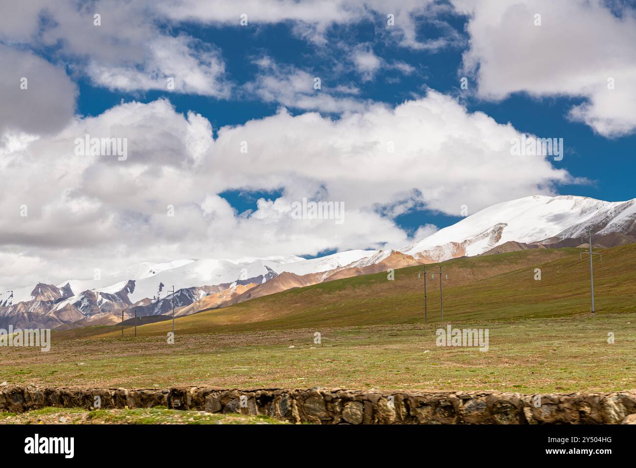 Landscape of Kunlun mountain pass in Qinghai. Cloudy sky with copy ...