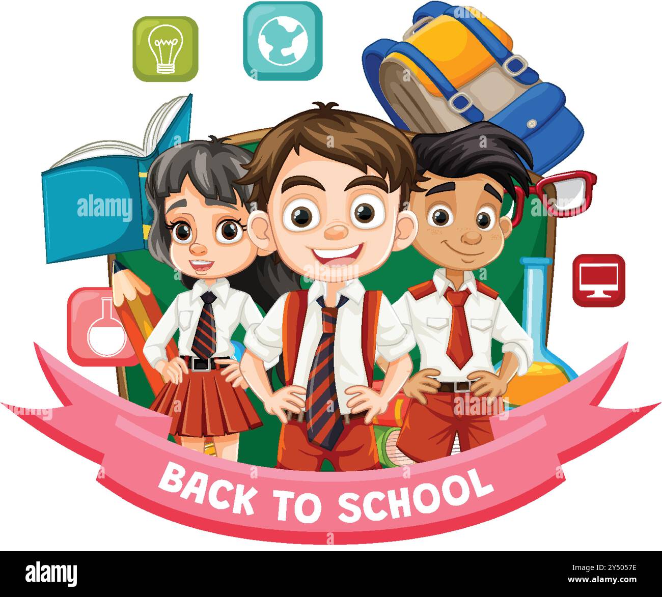 Happy students ready for new school year Stock Vector Image & Art - Alamy
