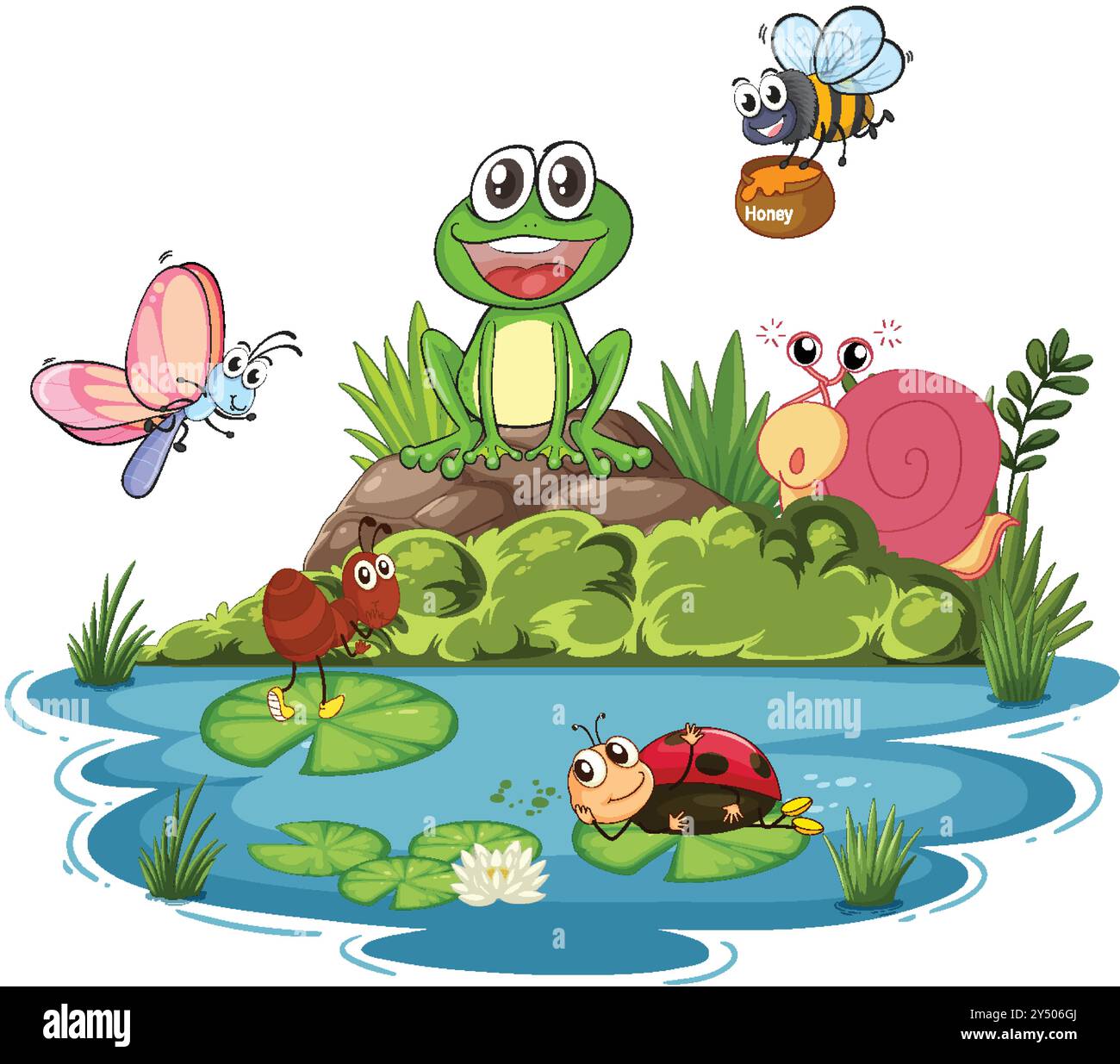 Cute animals gathered around a pond Stock Vector Image & Art - Alamy