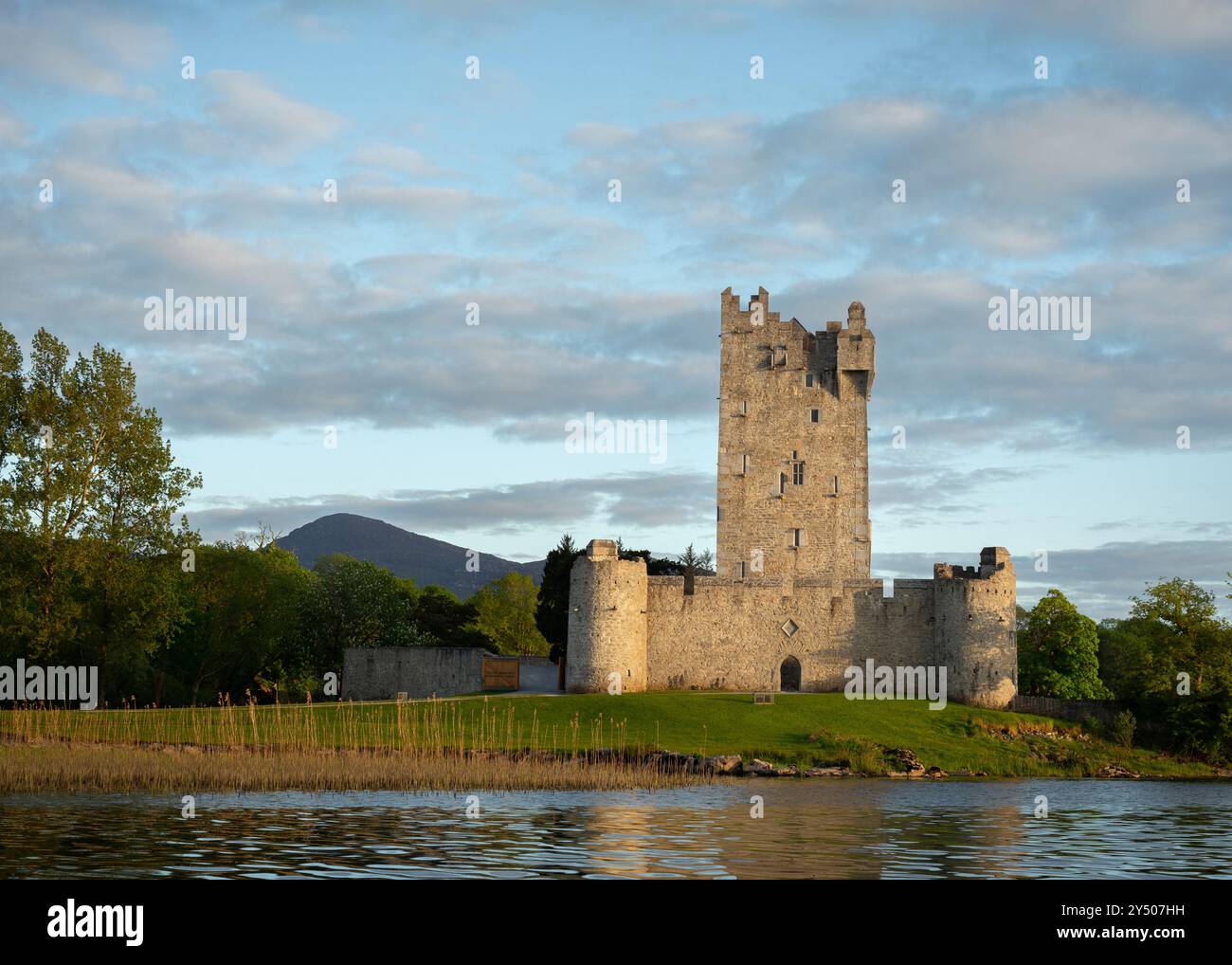 Ireland castle Ross Castle at the shore of Lough Leane lake in ...