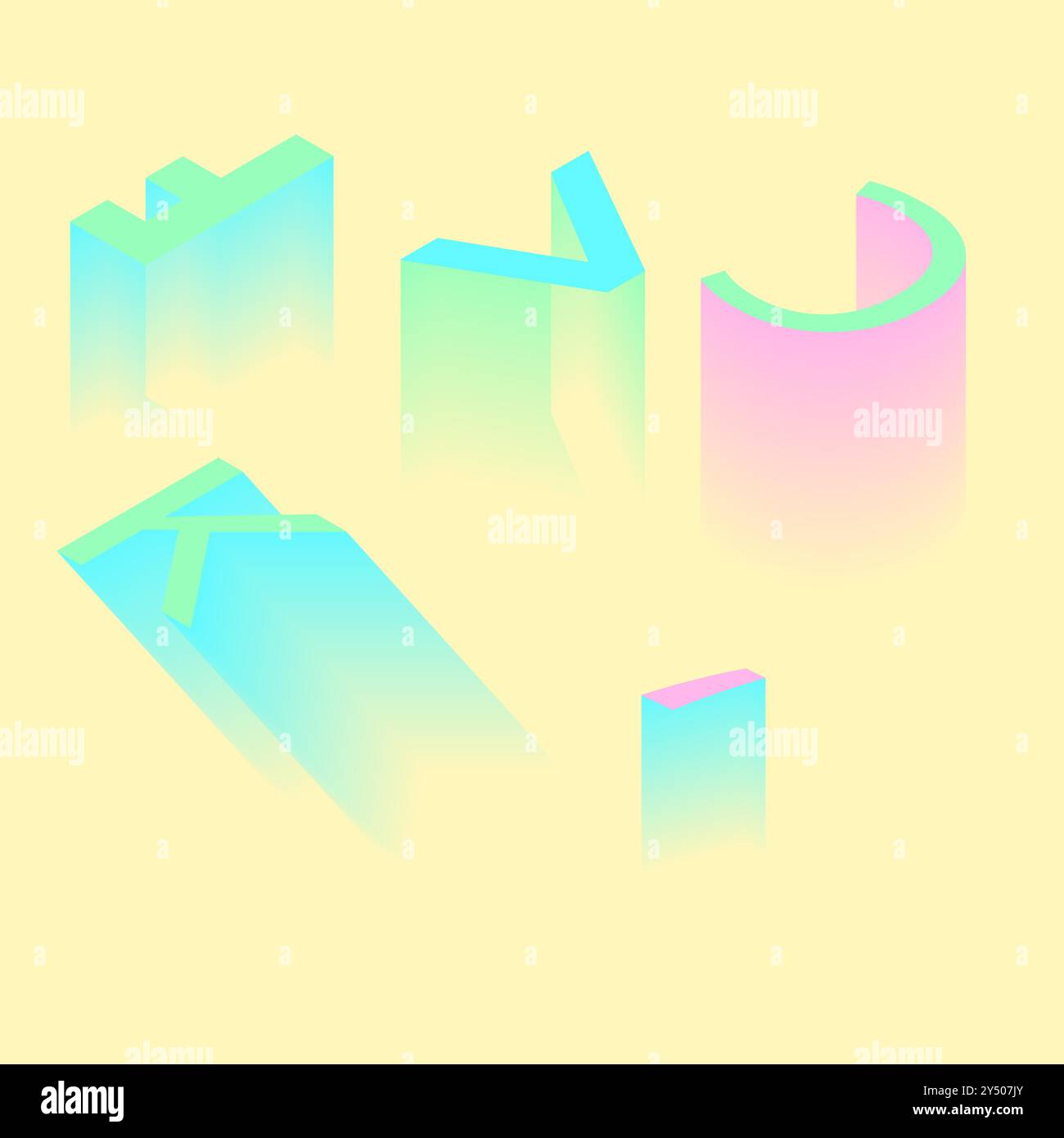 Five geometric shapes on pastel yellow background. Perfect for graphic ...