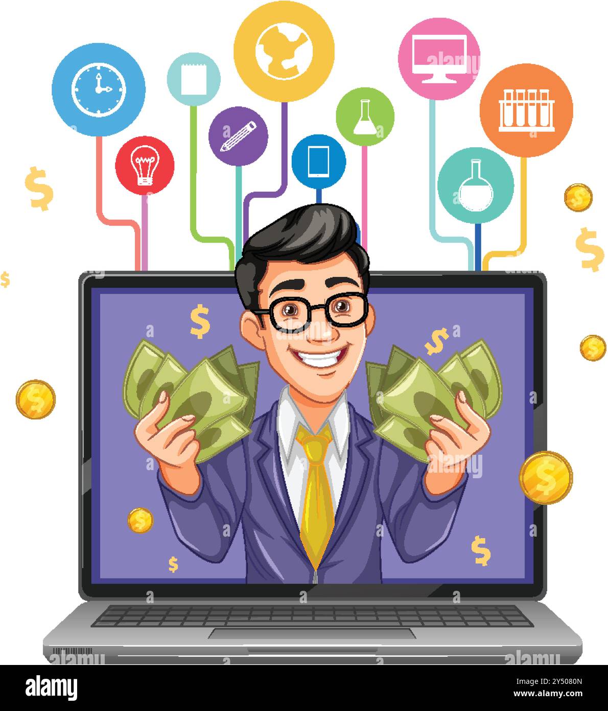 Man holding money with digital icons Stock Vector Image & Art - Alamy