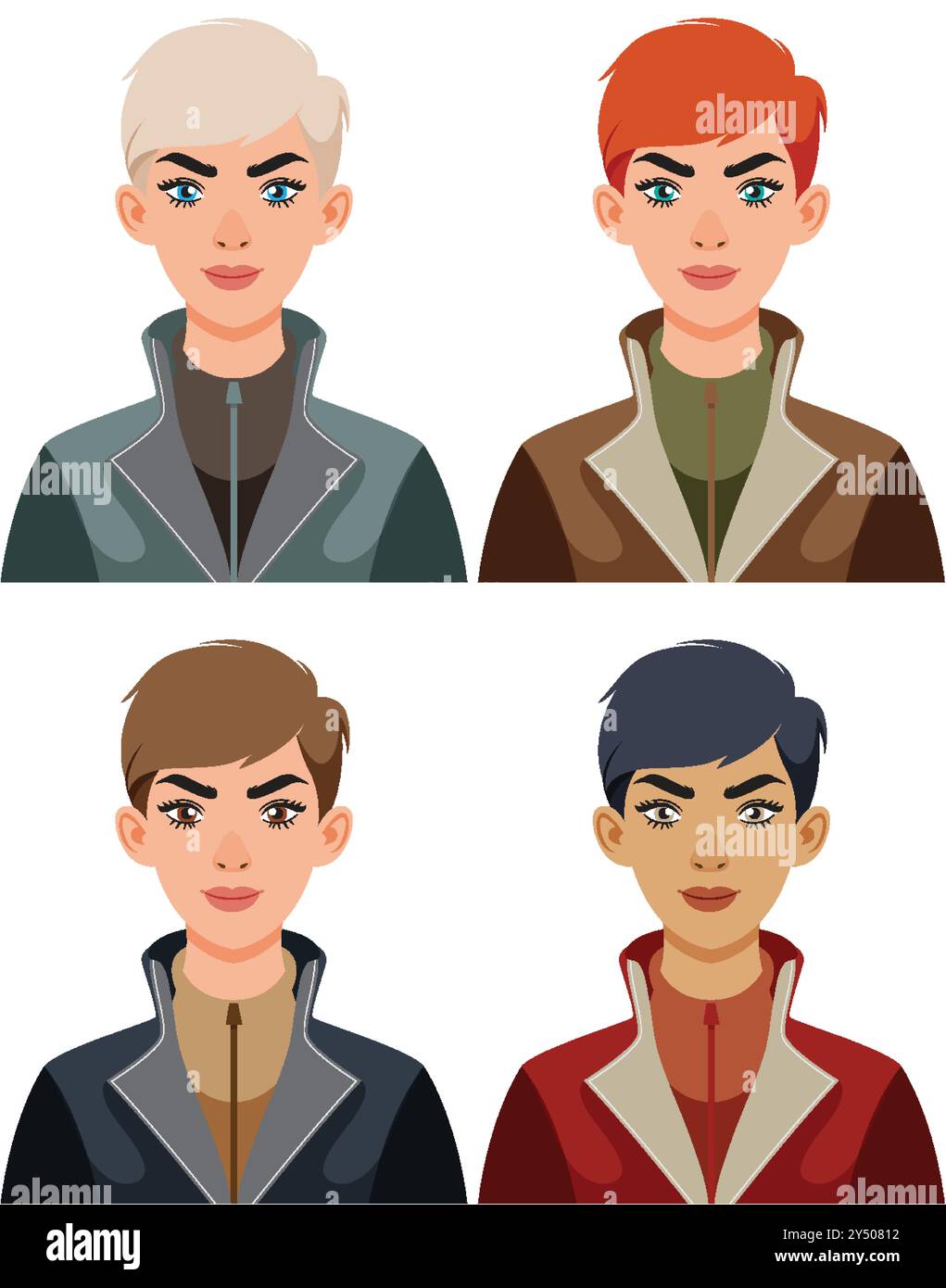 Four women with different hairstyles and jackets Stock Vector Image ...