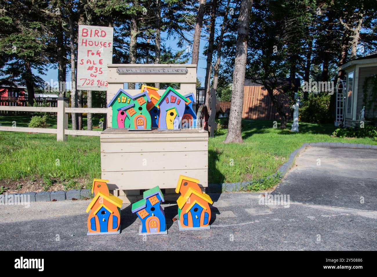 Colorful bird houses for sale on Conception Bay highway in Colliers ...