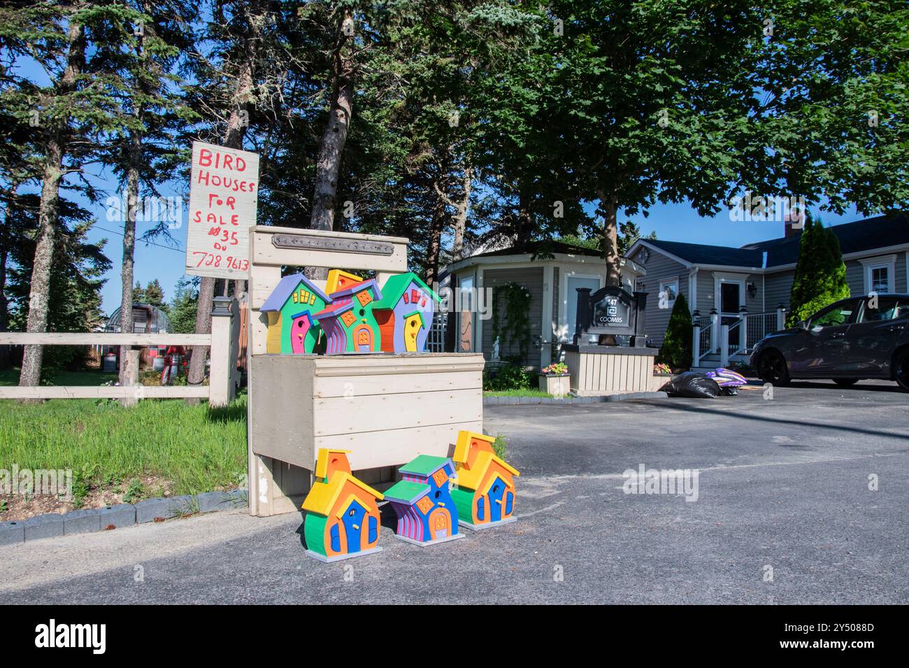 Colorful bird houses for sale on Conception Bay highway in Colliers ...