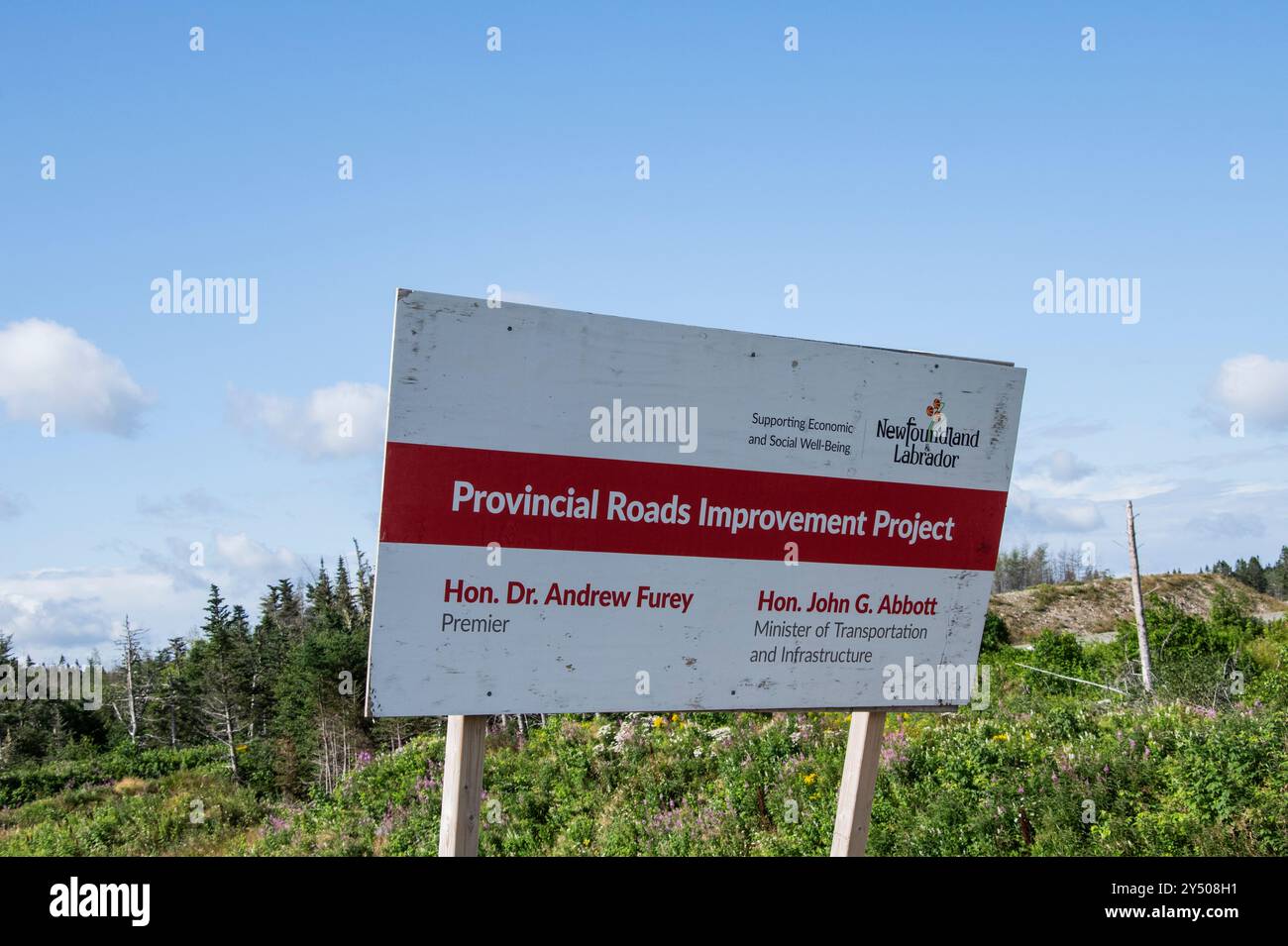 Provincial Roads Improvement Project sign on NL 100 in Whitbourne ...