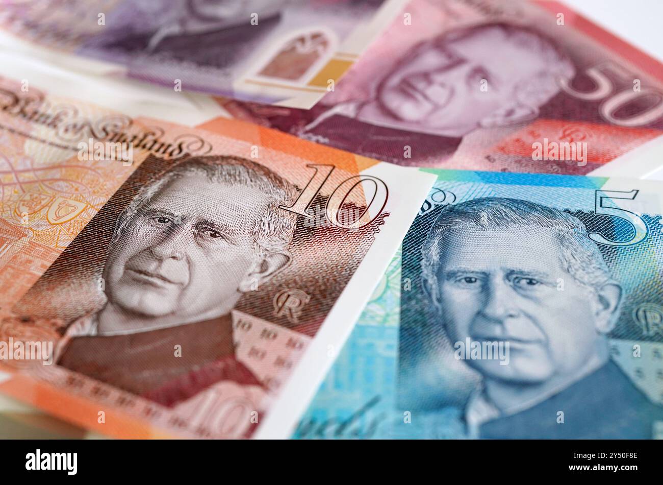 Undated file photo bank notes featuring a portrait of King Charles III ...
