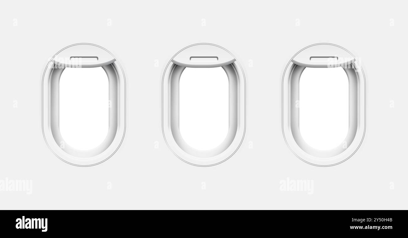 Airplane windows, view from inside cabin with white sidewall Stock ...